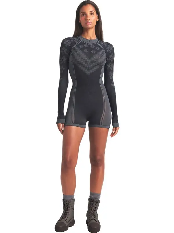 SKIMS First Layers Half Zip Onesie - Obsidian Winter Fair Isle