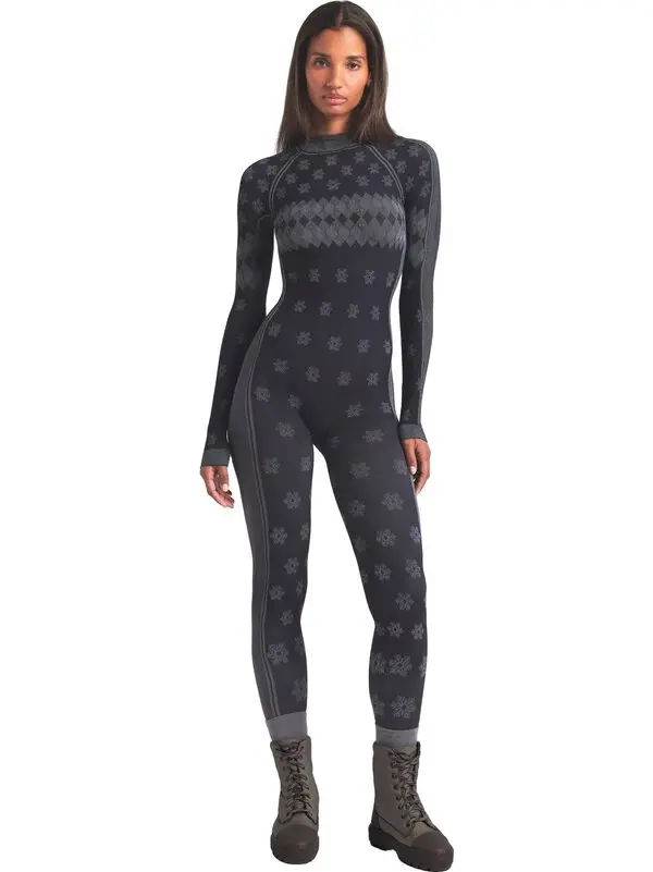 SKIMS First Layers Turtleneck Catsuit - Obsidian Winter Fair Isle