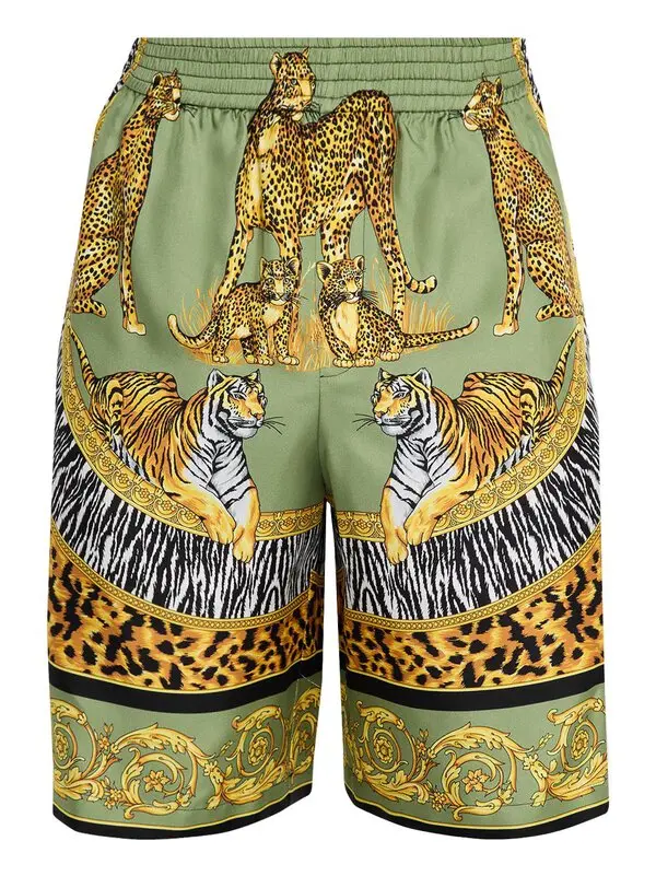Versace Silk Twill Wild Cats Printed Shorts - 5l560-mulb