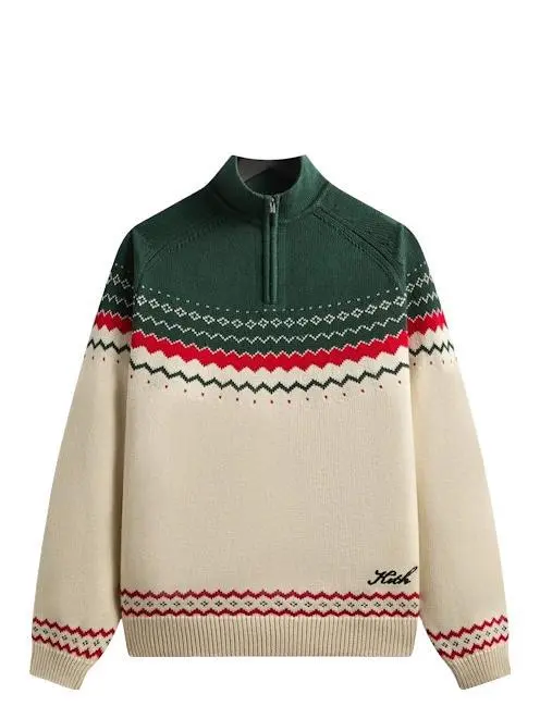 Kith Kithmas Serif Fair Isle Rue Wyona Quarter Zip - Heather Oatmeal