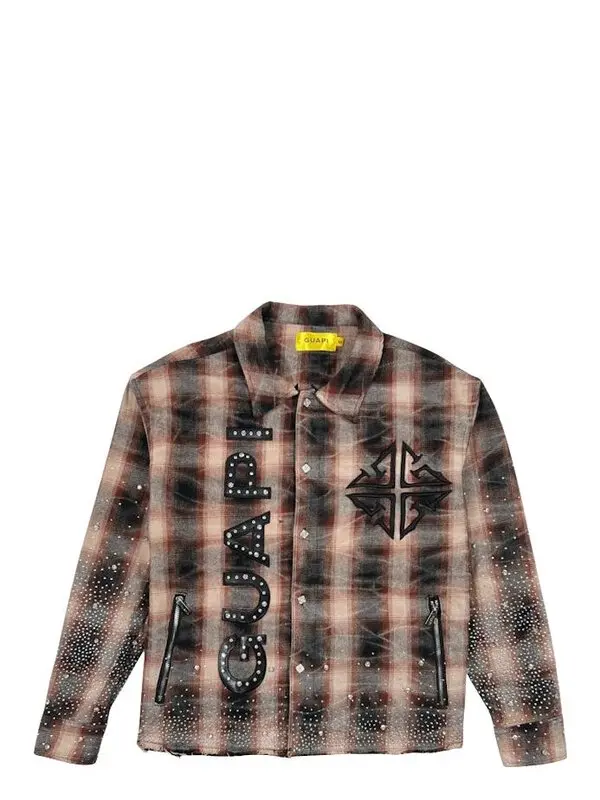 GUAPI Rhinestone Flannel Shirt - Mocha