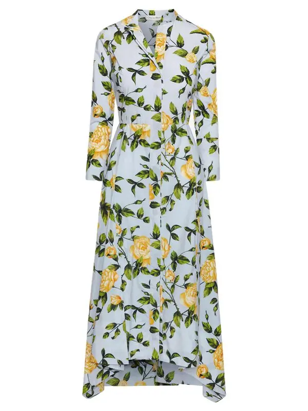 Oscar De La Renta English Rose Printed Midi Dress - Blue