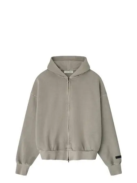 Fear Of God Essentials Embroidered Full Zip Hoodie - Smoke Grey