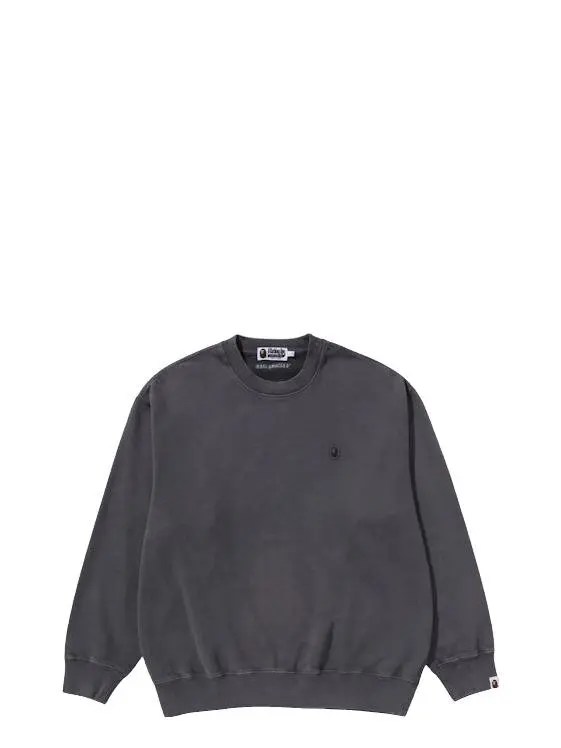 A BATHING APE Garment Dye One Point Relaxed Fit Crewneck Sweatshirt - Charcoal