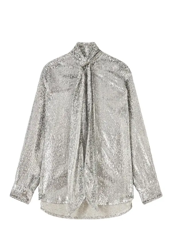 Stella McCartney Metallic Velvet Tie-neck Shirt - Silver