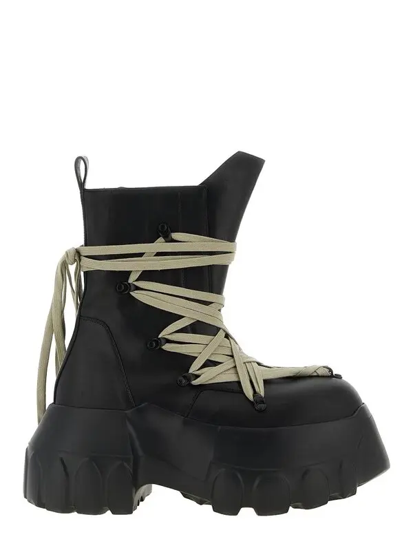 Rick Owens Megalaced Mega Tractor Leather Combat Boots - Black