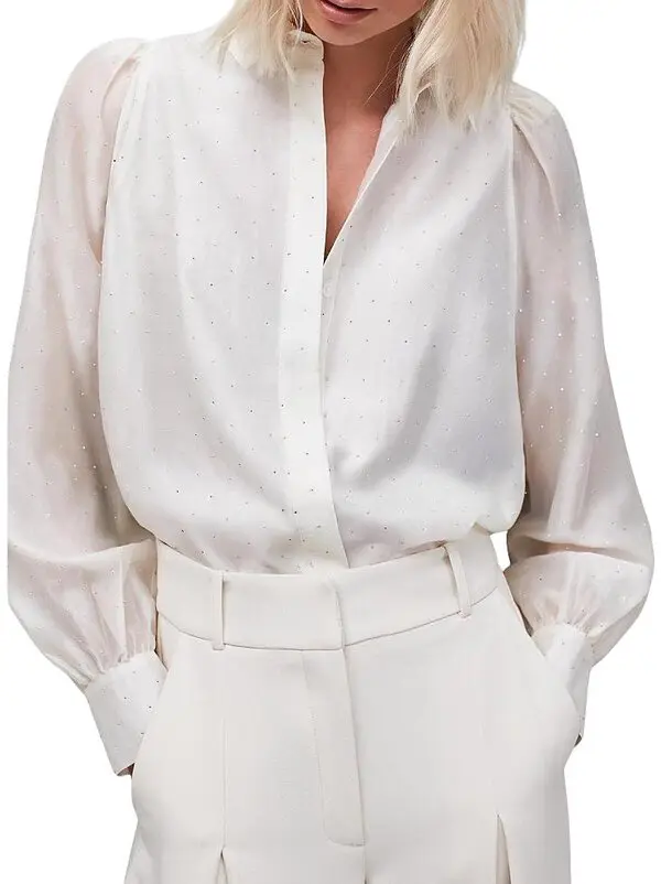 RO & ZO Button-up Diamante Shirt - Ivory