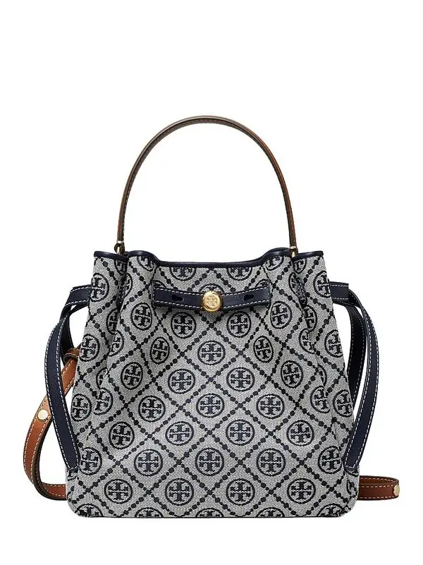 Tory Burch Romy T Monogram Bucket Bag - Tory Navy Canvas