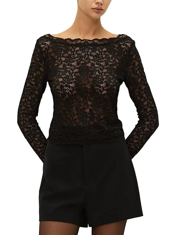 ELODIE THE LABEL Alma Lace Boat Neck Top - Black