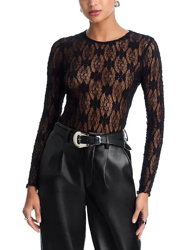 Aqua Lace Long Sleeve Top - Black