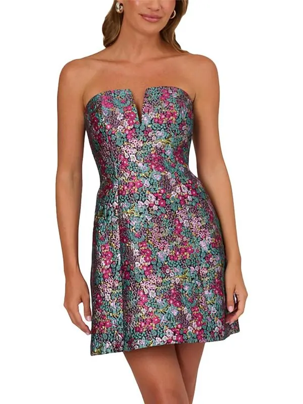 Adrianna Papell Woven Jacquard Mini Dress - Pink/blue