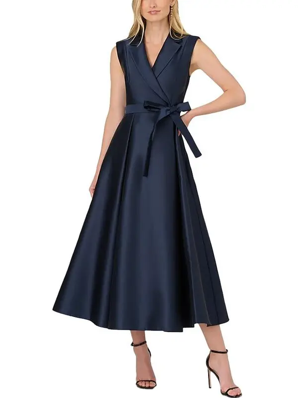 Adrianna Papell Lapel Mikado Dress - Midnight