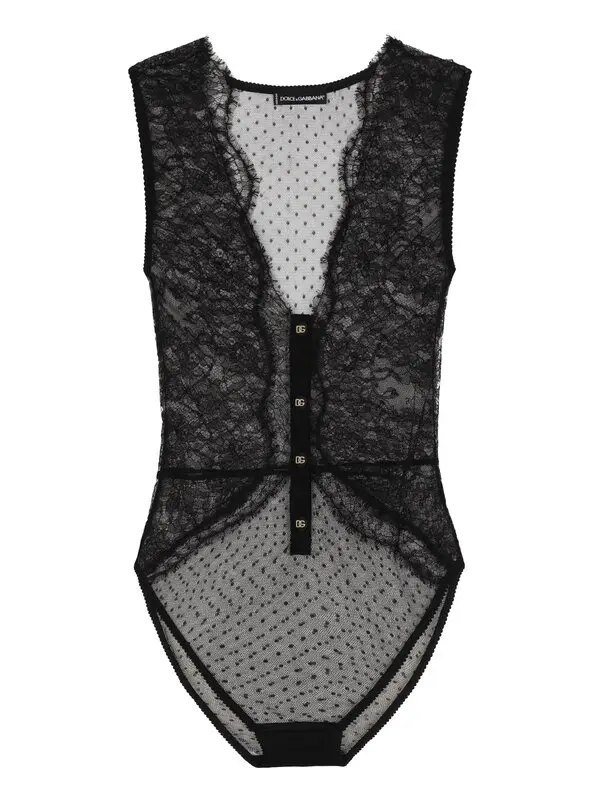 Dolce & Gabbana Lace Bodysuit With Plunging Neckline - Black
