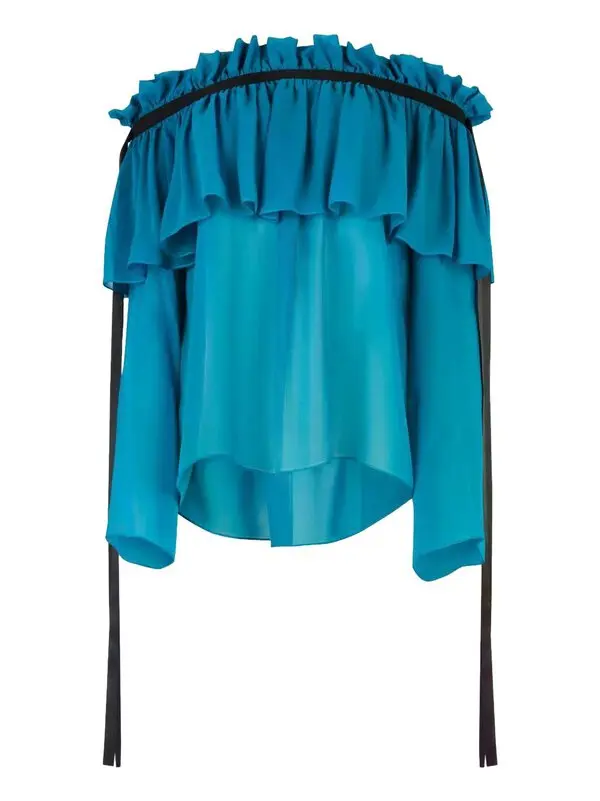 Nina Ricci Off-shoulder Silk Top - Blue