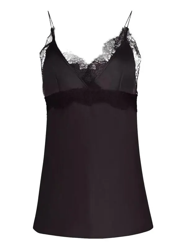 Nina Ricci Lace-trimmed V-neck Silk Top - Black