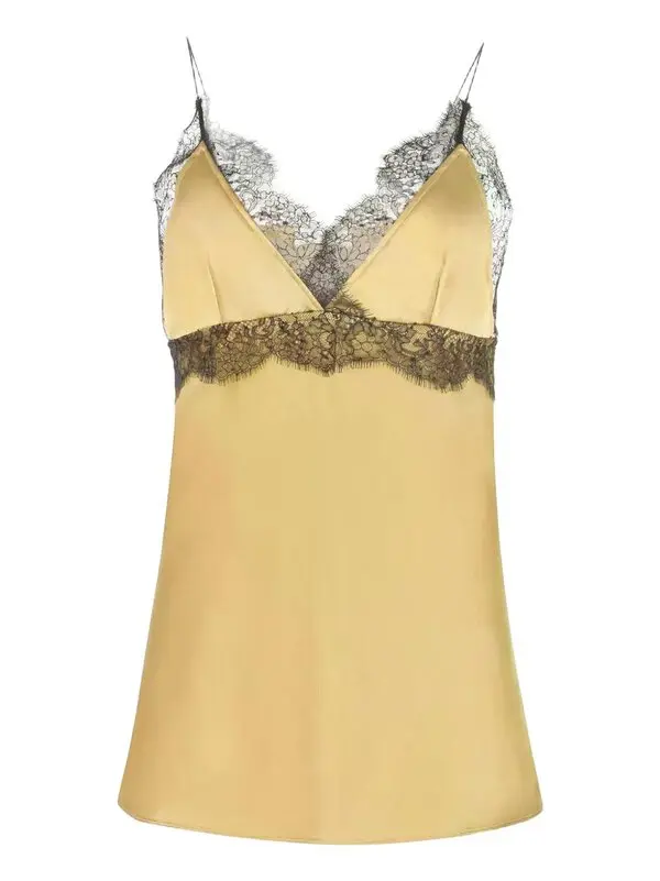 Nina Ricci Lace V-neck Silk Top - Gold