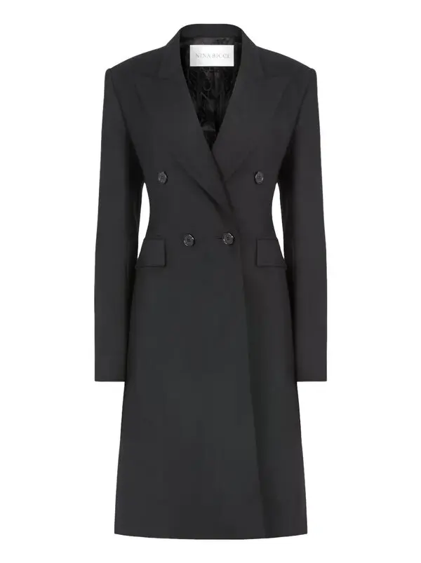 Nina Ricci Gabardine Double-breasted Coat - Black