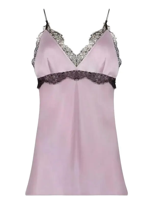 Nina Ricci Lace V-neck Silk Top - Pink