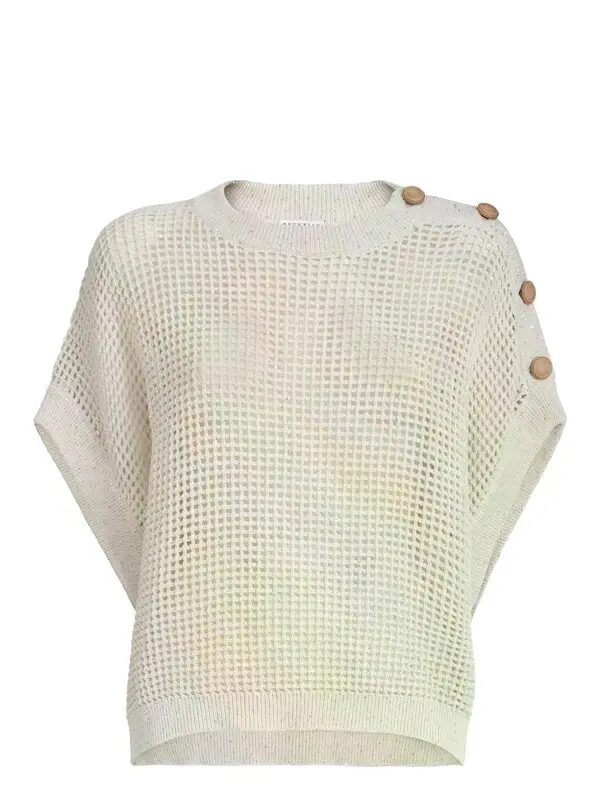 Brunello Cucinelli Buttoned Open-knit Top - Neutrals