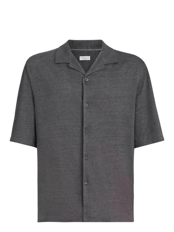 Brunello Cucinelli Camp-collar Short-sleeve Shirt - Grey