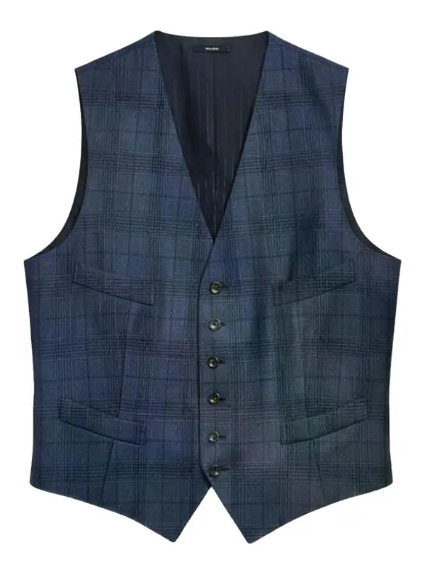 TOM FORD Checked Wool Waistcoat - Blue