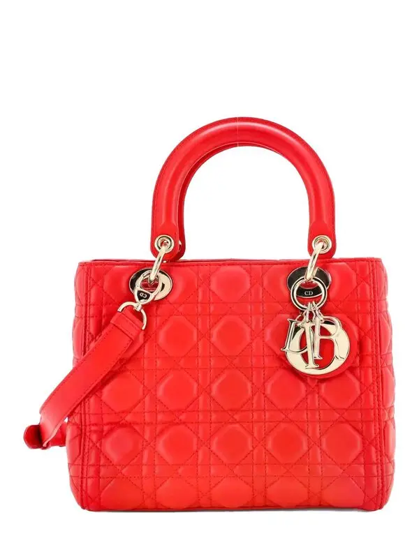 Dior Lady Cannage Quilt Lambskin Medium Satchel - Red