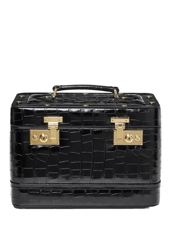 ASPINAL OF LONDON Vanity Case In Deep Shine Croc - Black