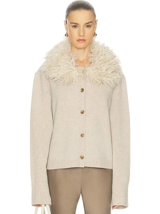L'academie By Marianna Allegria Faux Fur Cardigan - Beige Heather
