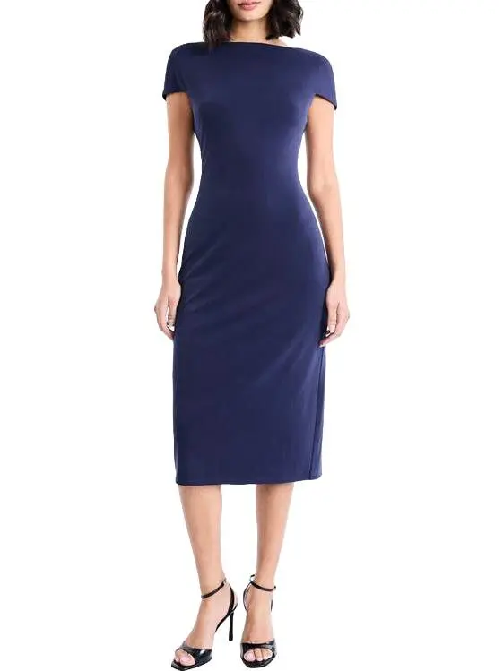 Maggy London Cap Sleeve Midi Sheath Dress - Evening Blue