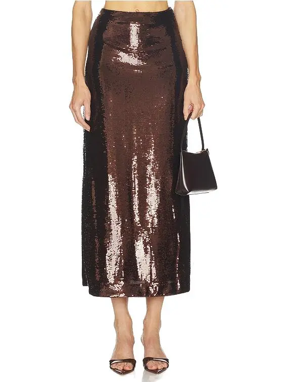 L'academie By Marianna Veleda Sequin Maxi Skirt - Dark Brown