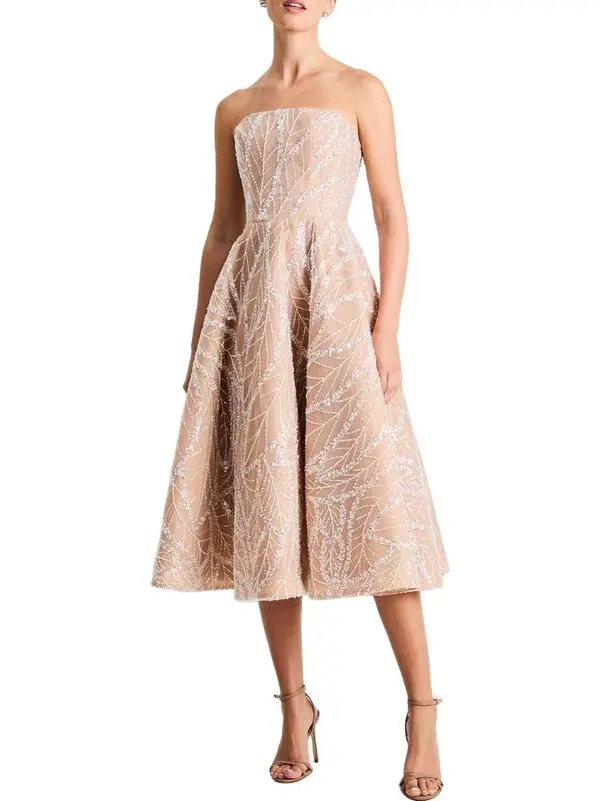HELSI Vivi Embellished Strapless Cocktail Midi Dress - Off White/nude