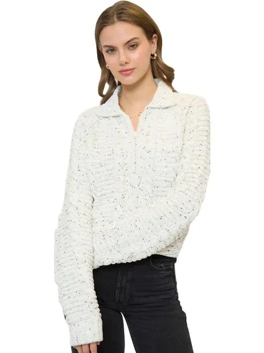 Central Park West Cable Chenille Half-zip Pullover - Black White