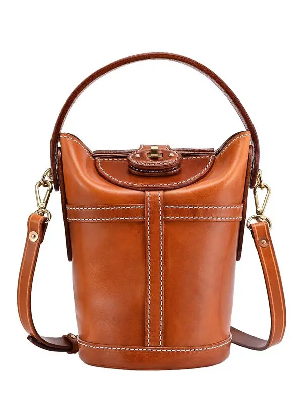 OLD TREND Begonia Leather Bucket Crossbody - Caramel