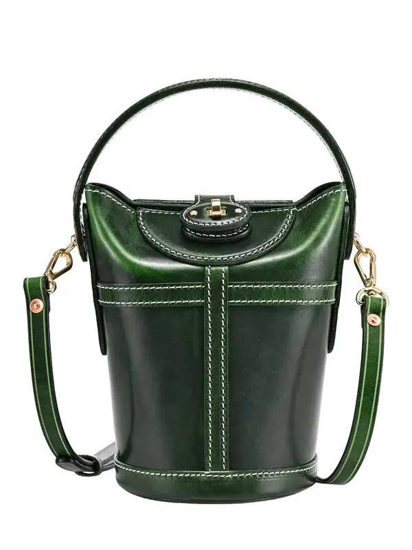 OLD TREND Begonia Leather Bucket Crossbody - Green