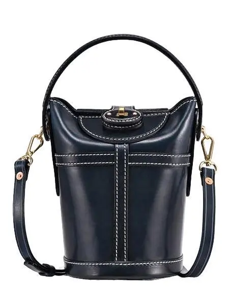 OLD TREND Begonia Genuine Leather Vintage Bucket Crossbody - Navy