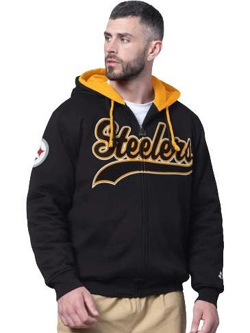 STARTER Pittsburgh Steelers Big Shot Full-zip Double Hoodie - Black