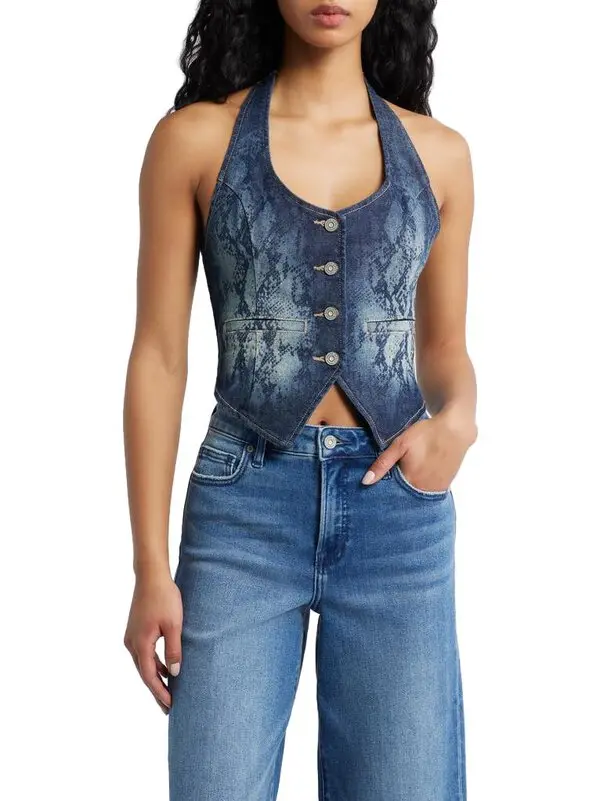 HIDDEN JEANS Print Denim Halter Vest - Snake