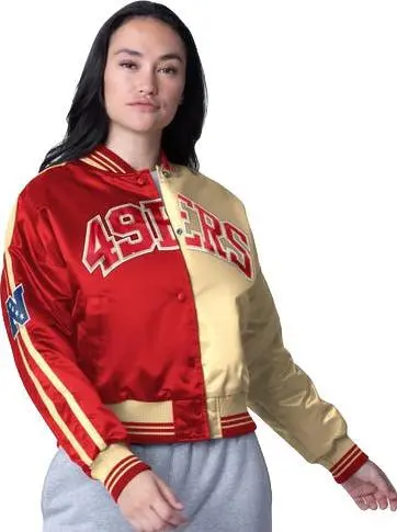 STARTER San Francisco 49ers Zone Blitz Cropped Satin Jacket - Scarlet
