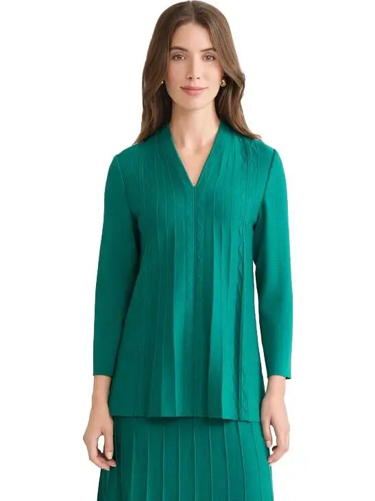 Ming Wang Tonal Multi-stitch Flared Soft Knit Tunic - Everest
