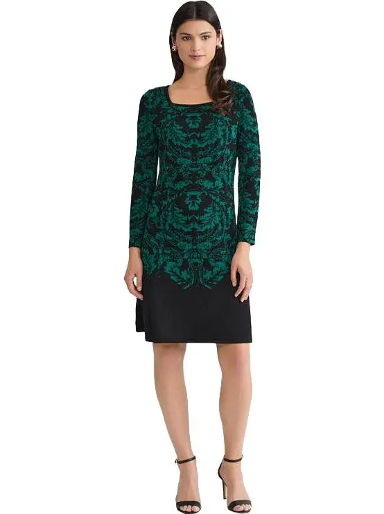 Ming Wang A-line Filigree Jacquard Knit Dress - Everest/black