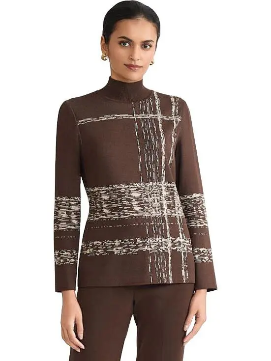 Ming Wang Jacquard Knit Tunic - Dark Umber/twig/black/ivory