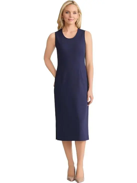 Ming Wang Stretch Deco Crepe Sheath Midi Dress - Indigo