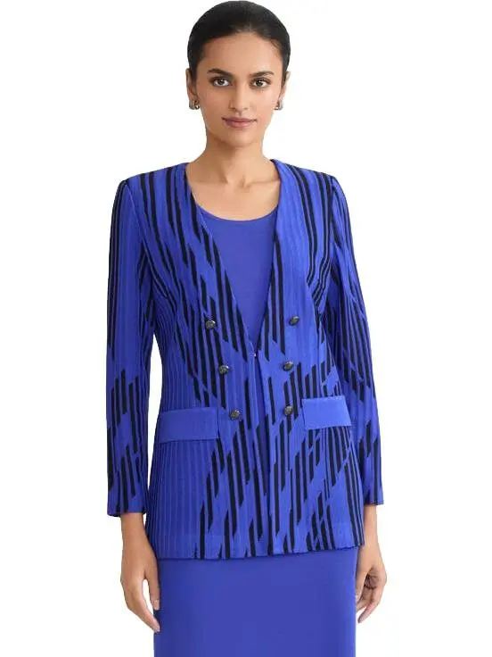 Ming Wang Tailored Burnout Knit Jacket - Sapphire Sea/black