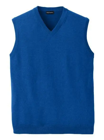 PAUL FREDRICK Supima Cotton V-neck Vest - Blue