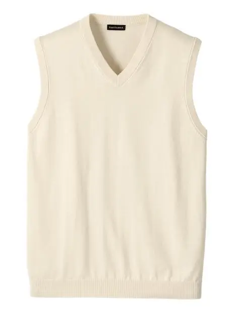 PAUL FREDRICK Supima Cotton V-neck Vest - Ivory