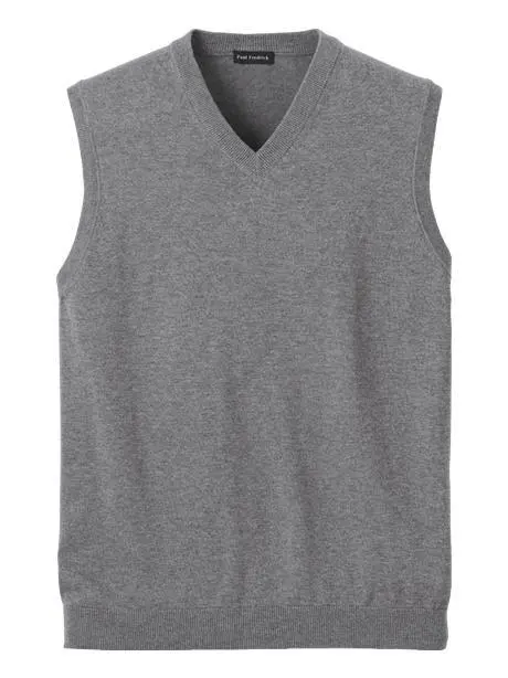 PAUL FREDRICK Supima Cotton V-neck Vest - Medium Grey