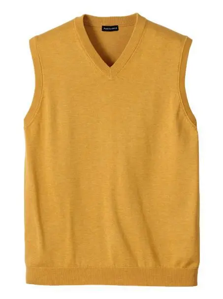 PAUL FREDRICK Supima Cotton V-neck Vest - Mustard