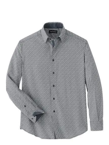PAUL FREDRICK Performance Stretch Chevron Casual Shirt - Black/white