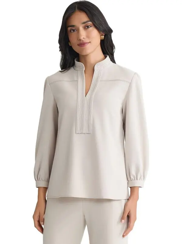 Ming Wang Stretch Deco Crepe Balloon Sleeve Blouse - Limestone/black