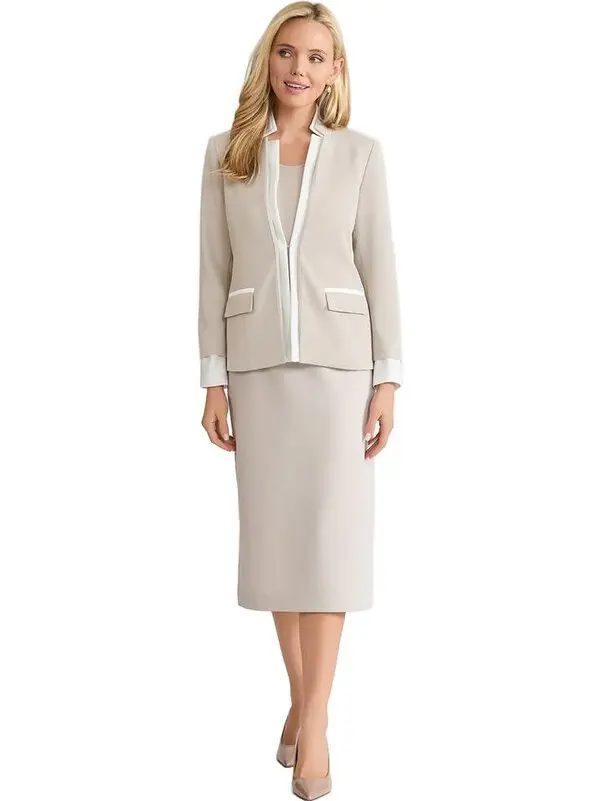 Ming Wang Tailored Stretch Deco Crepe Blazer - Limestone/white
